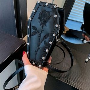 Hot Topic | Bags | Black Rose Coffin Shape Crossbody Patent Bag | Poshmark